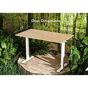 INNOVAR Solid Wood Electric Standing Desk, 55x24 Inches Adjustable Height Stand up Desk with Whole Piece Desktop, Sit Stand Home Office Desk White Frame/Nature Top