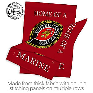 Home of Marine Corps Garden Flag Wall Decor Armed Forces USMC Semper Fi Tapestry Official United State American Military Memorabilia Banner Remembrance Retire Outdoor Yard Memorial Veteran Gifts Made In USA