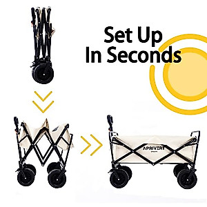 APRIVERT Heavy Duty Folding Cart with Large Capacity, All-Terrain Outdoor Cart with Big Wheels,Garden Portable Trolley & ATV, Utility Wagon for Beach,Shopping,Camping,Fishing,Beige