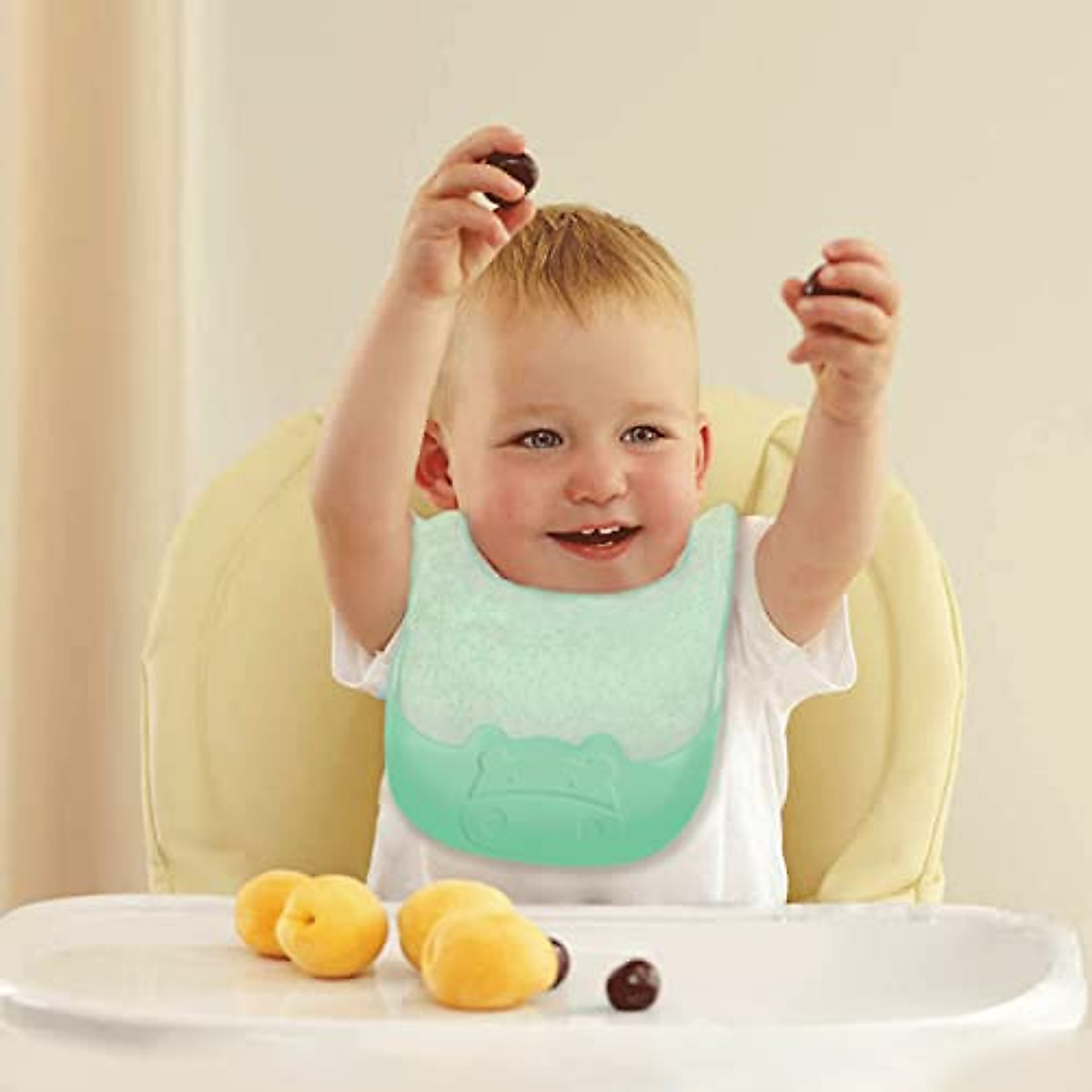 Sebikam Ultra-Thin Silicone Baby Bibs Set of 2 for Babies & Toddlers (6-72 Months) Waterproof, Soft, Unisex, Non Messy, Adjustable Fit Baby Feeding Bibs for Baby Eating(Blue & Green)