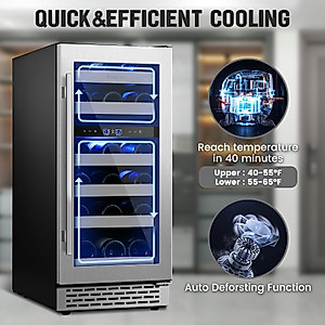 COLZER Elegant Mini Wine Fridge, 18 Bottle, 12 inch, Built-in or Freestanding, Stainless Steel, Double-Layer Tempered Glass Door