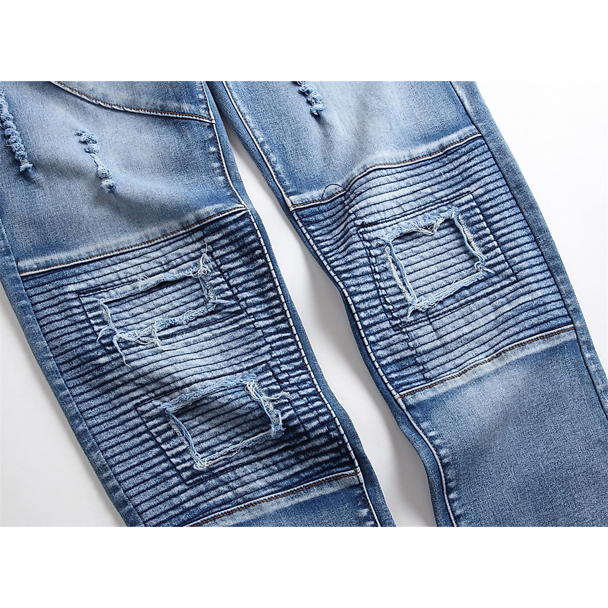 Mens Distressed Skinny Biker Jeans Straight Ripped Hip Hop Moto Denim Pants Classic Slim Fit Holes Stretchy Jean (Blue,38)