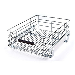 Seville Classics UltraDurable Commercial-Grade Pull-Out Sliding Steel Wire Cabinet Organizer for Shelving with Wheels, 14" W x 17.75" D, Chrome