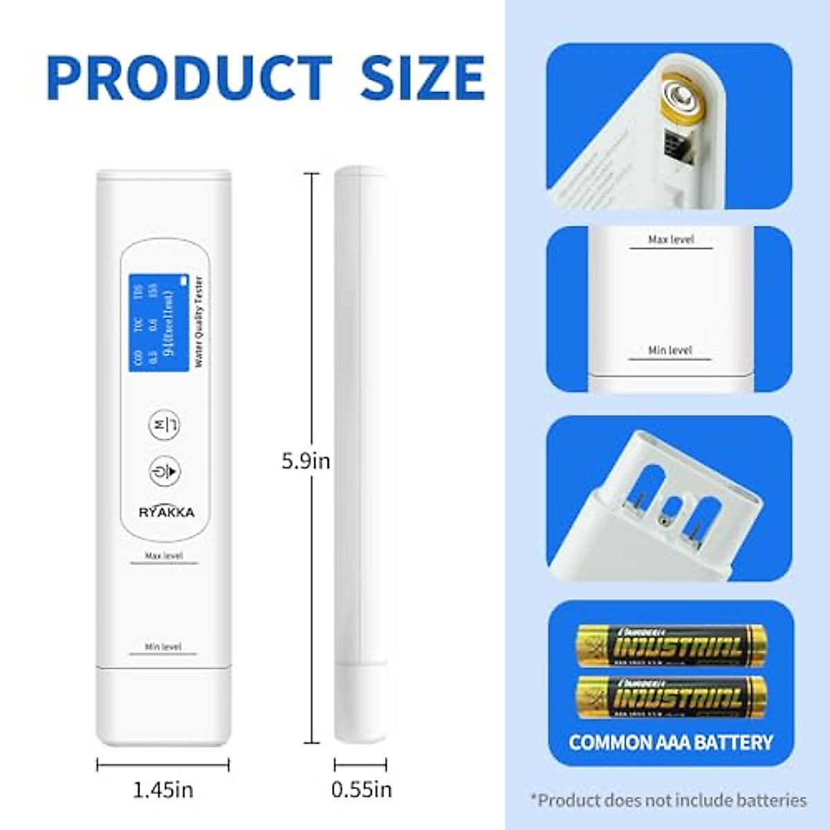RYAKKA Drinking Water Quality Tester, 6-in-1 TDS Meter Digital Water Tester| TOC,COD,TDS,UV275,EC & Temp | Organic Contamination | Lab Grade | Well, Tap, Water Purifier & Outdoor Water Quality (White)