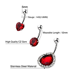 Jovivi 5pcs 14G Stainless Steel Belly Button Rings Dangle Bar Jewelry Set, with Gift Box