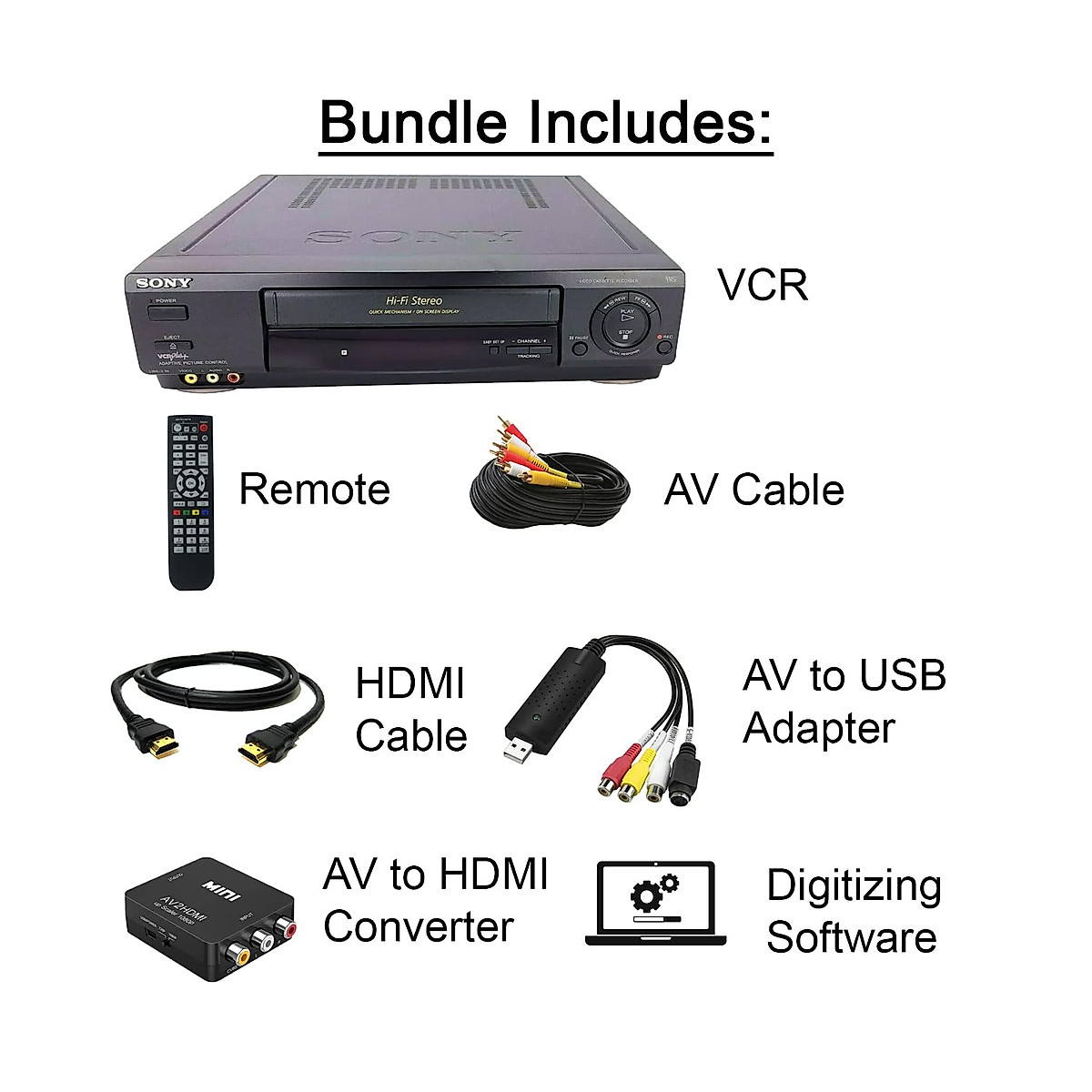 VCR for VHS Transfer and Digitizing Bundle w/Remote, USB Adapter, HDMI (Sony, Black)
