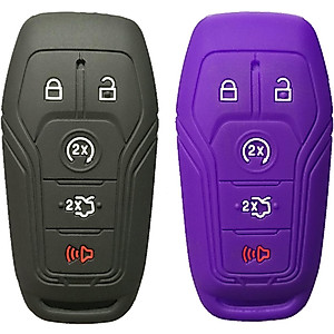Qty(2) Alegender 5 Buttons Rubber Smart Key Cover Jacket Glove Holder for Ford Fusion Explorer F-150 Mustang Lincoln MKZ MKC Fob Remote