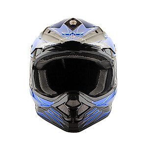 1Storm Adult Motocross Helmet BMX MX ATV Dirt Bike Downhill Mountain Bike Helmet Flying Style H819-5 + Motorcycle Bluetooth Headset: Flying Blue