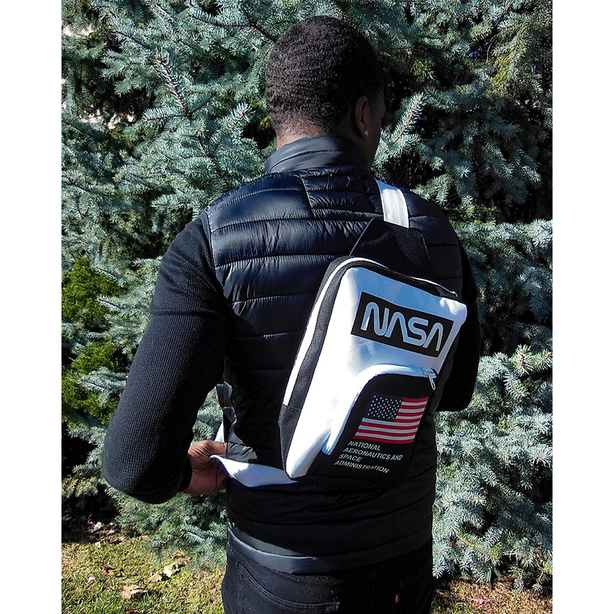 Ripple Junction NASA Flag Sling Bag Over the Shoulder for Adult Men, Women