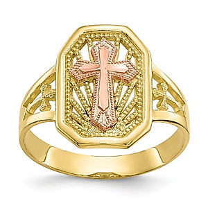 Sonia Jewels Size - 9-10k Two Tone Filigree Cross Crucifix Ring (3 to 15 mm)