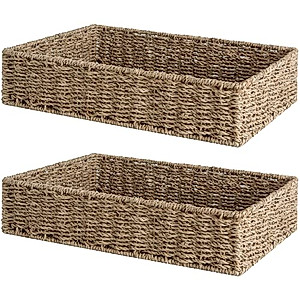 StorageWorks Large Storage Baskets, Seagrass Baskets for Shelves, Handwoven Wicker Baskets for Organizing, Toilet Paper Basket, Natural, 2 Pack