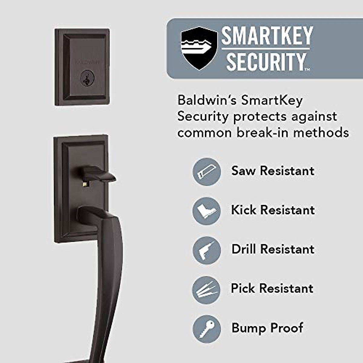 Baldwin Torrey Pines, Front Entry Handleset with Interior Lever, Featuring SmartKey Deadbolt Re-Key Technology and Microban Protection, in Venetian Bronze