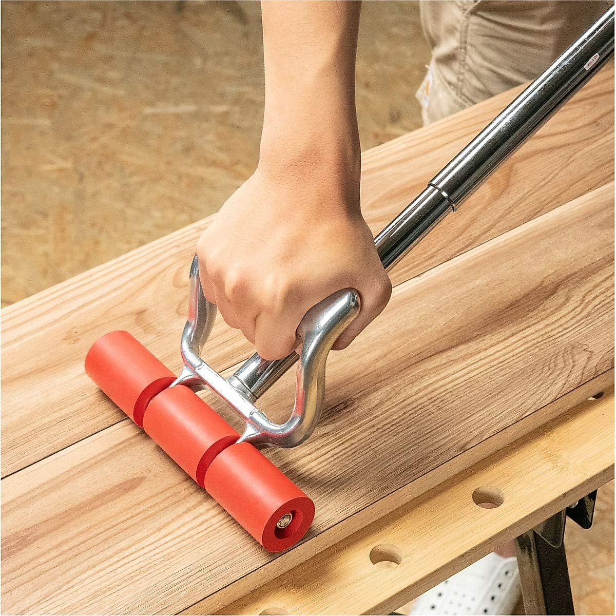 POWERTEC Extendable Floor and Wall Roller for Vinyl Flooring, Tile & Linoleum Roller with Extendable 17" to 27" Handle, 7.5" Wide for LVP, Veneer, Carpet, Wall Coverings, 1PK (71033V)