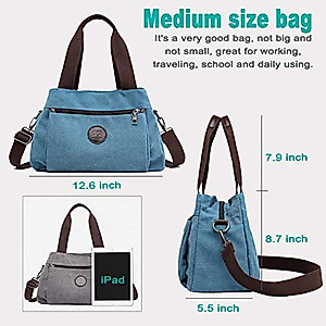 DOURR Hobo Handbags Canvas Crossbody Bag for Women, Multi Compartment Tote Purse Bags (Blue - Medium)