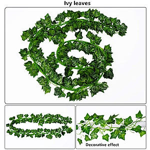 MerryNine 24 Pack Artificial Ivy Greenery, Hanging Vines Garland Fake Green Baskets Leaves Fake Foliage Flowers for Home Kitchen Garden Office Wedding Wall Party Decoration (Ivy Leaf -24)