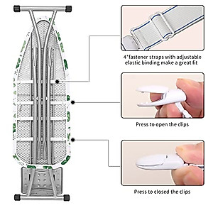 Ironing Board Cover and Pad, Heat Reflective & Stain Resistant Standard Full Size 15x54 Thick Padding Heavy Duty Iron Board Replacement Cover with Elastic Edge 4 Adjustable Fastener Straps