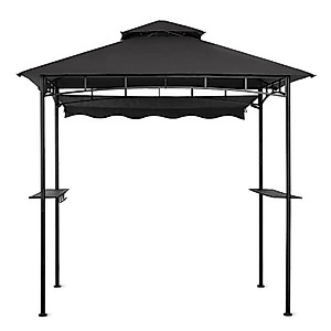 CHARMELEON Dark Grey Grill Gazebo, Double Tiered BBQ Gazebo, 5x8 Grill Canopy,Outdoor BBQ Canopy Tent with Stretchable Side Awning