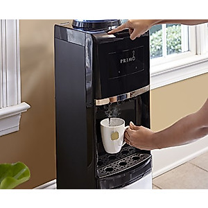 Primo Top-Loading Water Dispenser - 3 Temp (Hot-Cool-Cold) Water Cooler Water Dispenser for 5 Gallon Bottle w/Child-Resistant Safety Feature, Black and Stainless Steel, 3 Spout