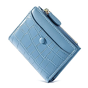 SUMGOGO Wallets for Women Small Coin Purse Card Holder Pocket Wallet Crocodile Leather Mini Slim Bifold Wallets (Blue)