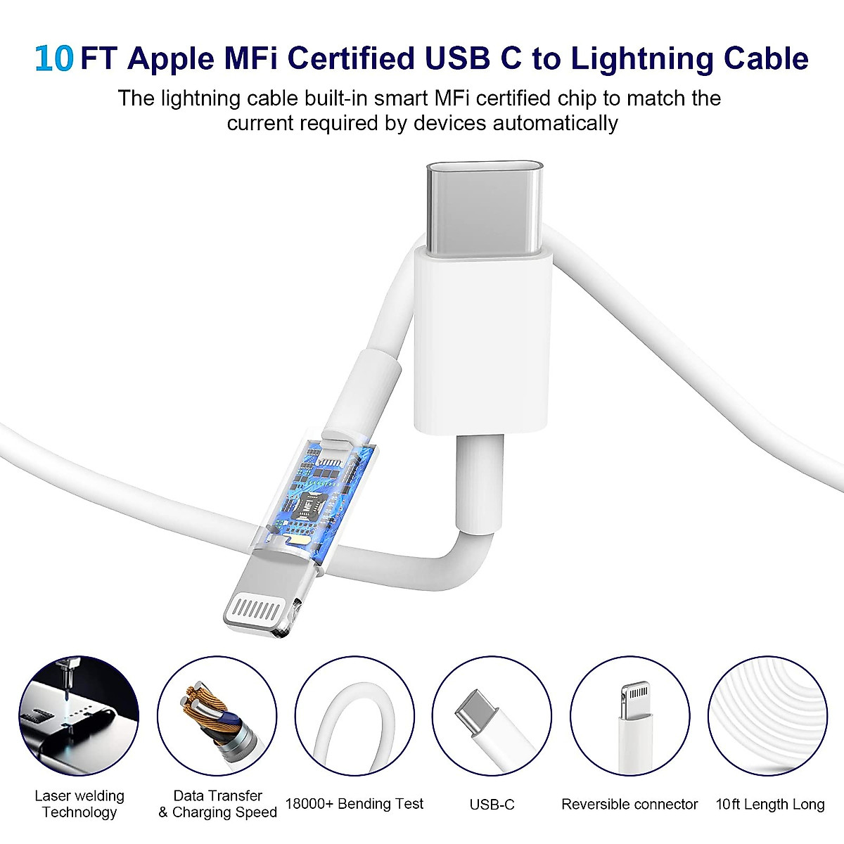 FUHAYA iPhone Charger 10 FT, [MFi Certified] 2 Pack 20W USB-C Charger Fast Charging Block with 10FT Long USB C to Lightning Cable Compatible for iPhone 14/14 Plus/14 Pro/14 Pro Max/13/12/11/XS/XR/X/8