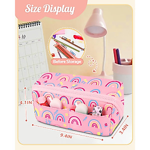 LISEVO Aesthetic Cute Large Pencil Case, Unique Big Capacity Colored Rainbow Pencil Cases Pouch School Office Stationery Organizer Bag for Girls Women with Compartments & Zipper