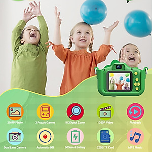 Kids Camera,Kids Camera for Boys Kids Girls，Dinosaurs Gifts for Boys Age 3-12, 1080P HD Video Camera for Toddler, Christmas Birthday Easter Gifts Toys for 3 4 5 6 7 8 9 Year Old with 32GB SD Card