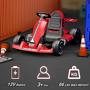 67i Electric Go Kart for Kids 12V Battery Powered Ride On Cars Parent Remote Control for Boys Girls Kids Electric Vehicle Car Electric Kids Go Kart with Safety Belt and Music (RED)