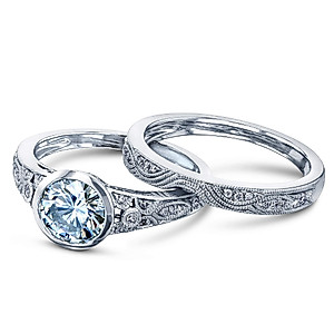 Kobelli Bezel Moissanite Low Setting Vintage Style Bridal Set - 5.5 / Forever One D-E-F