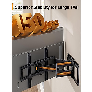 Perlegear UL-Listed Full Motion TV Wall Mount for 42–90 Inch TVs up to 150 lbs, Pre-Assembled TV Mount with Tool-Free Tilt, Swivel, Extension, Max VESA 600 x 400mm, 12″/16″/18″/24″ Wood Studs, PGLF16