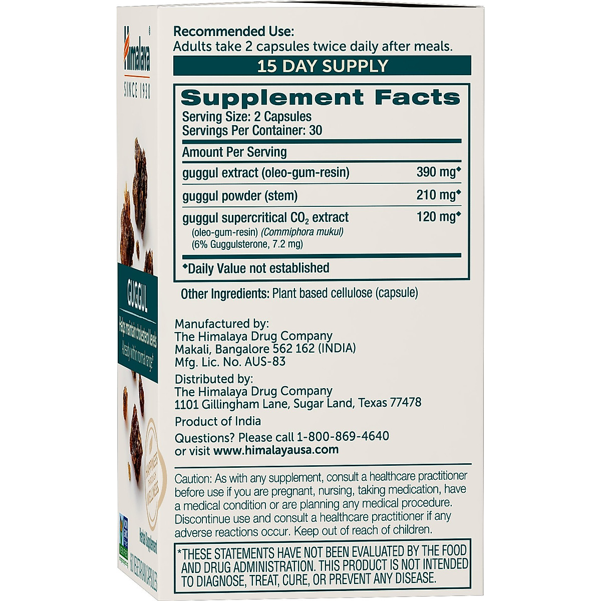 Himalaya Guggul, Cholesterol Supplement for Healthy LDL, HDL, and Triglyceride Levels, 750 mg, 60 Vegetarian Capsules, 1 Month Supply, 2 Pack