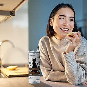 Medpol Cute black cat tumbler with lid and straw 20 oz insulated tumbler cups Cute black cat insulated travel coffee mugs for women cute sippy cups stainless insulated travel cups