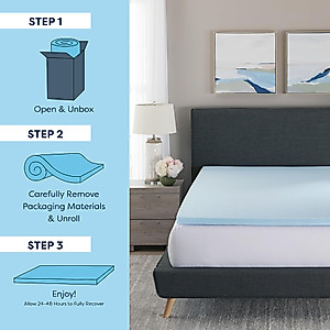 Bodipedic 3 Inch Memory Foam Mattress Topper, Gel Infused Mattress Topper, Ventilated Design, CertiPUR-US Certified Foam, Blue