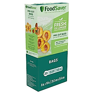 FoodSaver Vacuum Sealer Machine, Black & Vacuum Sealer Bags for Airtight Food Storage and Sous Vide, 1 Quart Precut Bags (44 Count) & 1-Quart Precut Vacuum Seal Bags, 20 Count