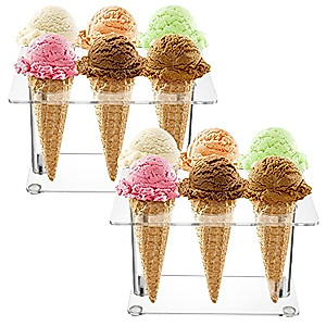 YOUEON 2 Pack Acrylic Ice Cream Cone Holder with 6 Holes, Clear Waffle Cone Holder, Sushi Hand Roll Stand, Cone Holder Stand for Wedding, Birthday, Christmas, Thanksgiving, Restaurant, Party or Buffet