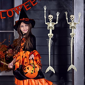 wymulot 2 Pack 33 Inches Mermaid Halloween Skeleton Pose-N-Stay Posable Movable Jonints Hanging for Halloween Decoration Decor Spooky Scene Party Favors