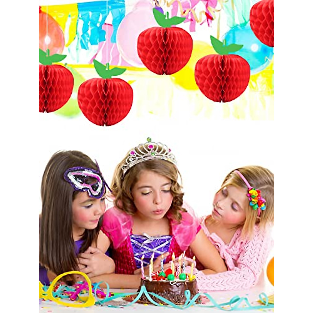 10 Packs Honeycomb Tissue Paper Apple, Kalolary Hanging Paper Apple Fruit Decoration for School Garden Room Baby Shower Birthday Party Decorations, Red (4 Inch)