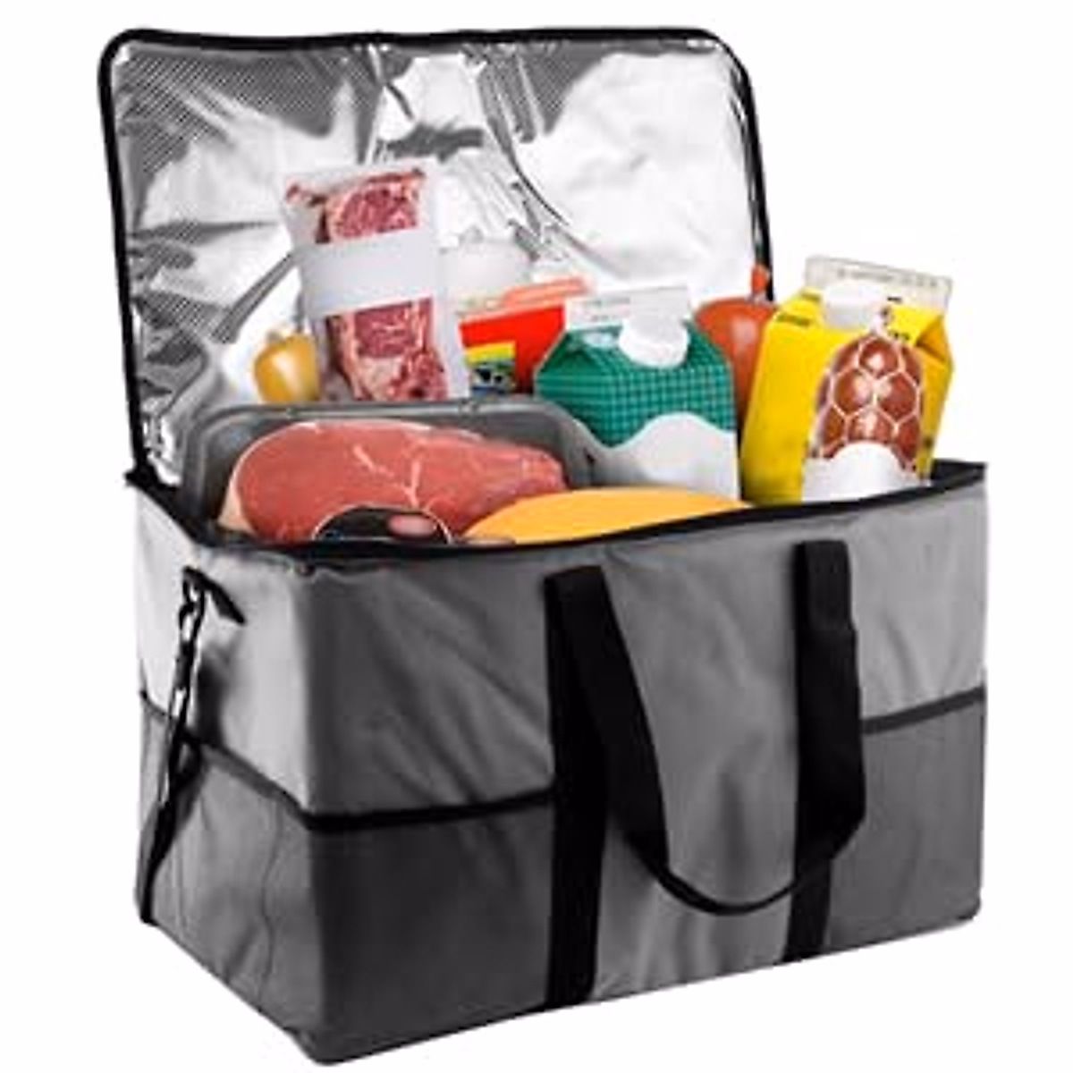 ZEAYEA Insulated Food Delivery Bag, Grocery Tote Bag Insulated Bag for Hot and Cold Food, Large Capacity Reusable Warming Bag for Restaurant, Camping, Shopping, Travel, 23" x 14" x 15", Gray