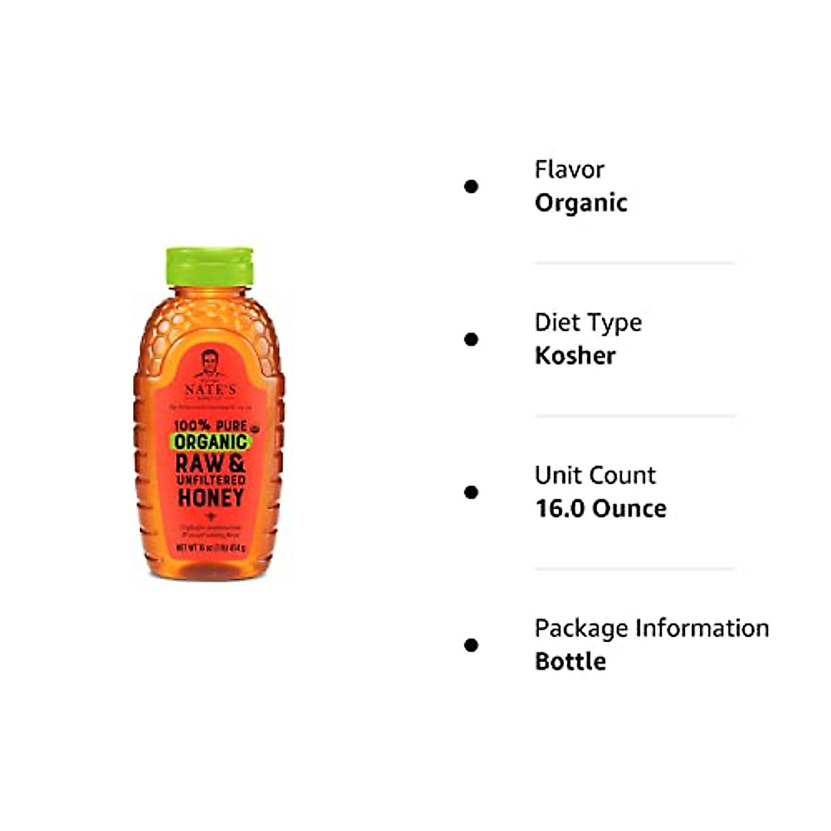 Nate's Organic 100% Pure, Raw & Unfiltered Honey - USDA Certified Organic - 16oz. Squeeze Bottle