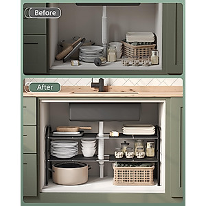 NETEL Under Sink Organizers and Storage, 2 Tier Expandable Under Cabinet Organizer Shelf with 8 Removable Panels,Expandable Shelf for Cupboard,Kitchen,Bathroom,Shoe Storage Rack