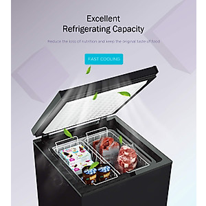 COOLHOME 3.5 Cubic Feet Chest Freezer with Removable Basket, from 6.8℉ to -4℉ Free Standing Compact Fridge Freezer for Home/Kitchen/Office/Bar (Black, 3.5 Cu.ft.-normal)