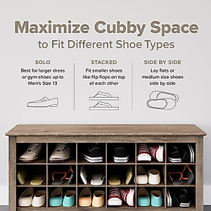 Prepac Drifted Gray Hall Tree with Bench and Shoe Storage, 60"W x 77"H x 15.5"D - 24 Shoe Cubby, Mudroom Bench with Storage and Hooks
