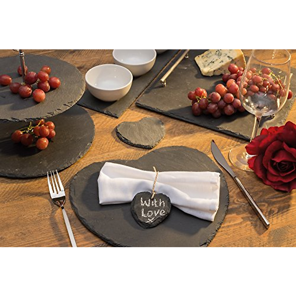 Artesà Heart-Shaped Slate Serving Platter, Hand-Finished Serveware Centrepiece - 25 cm (10") Grey
