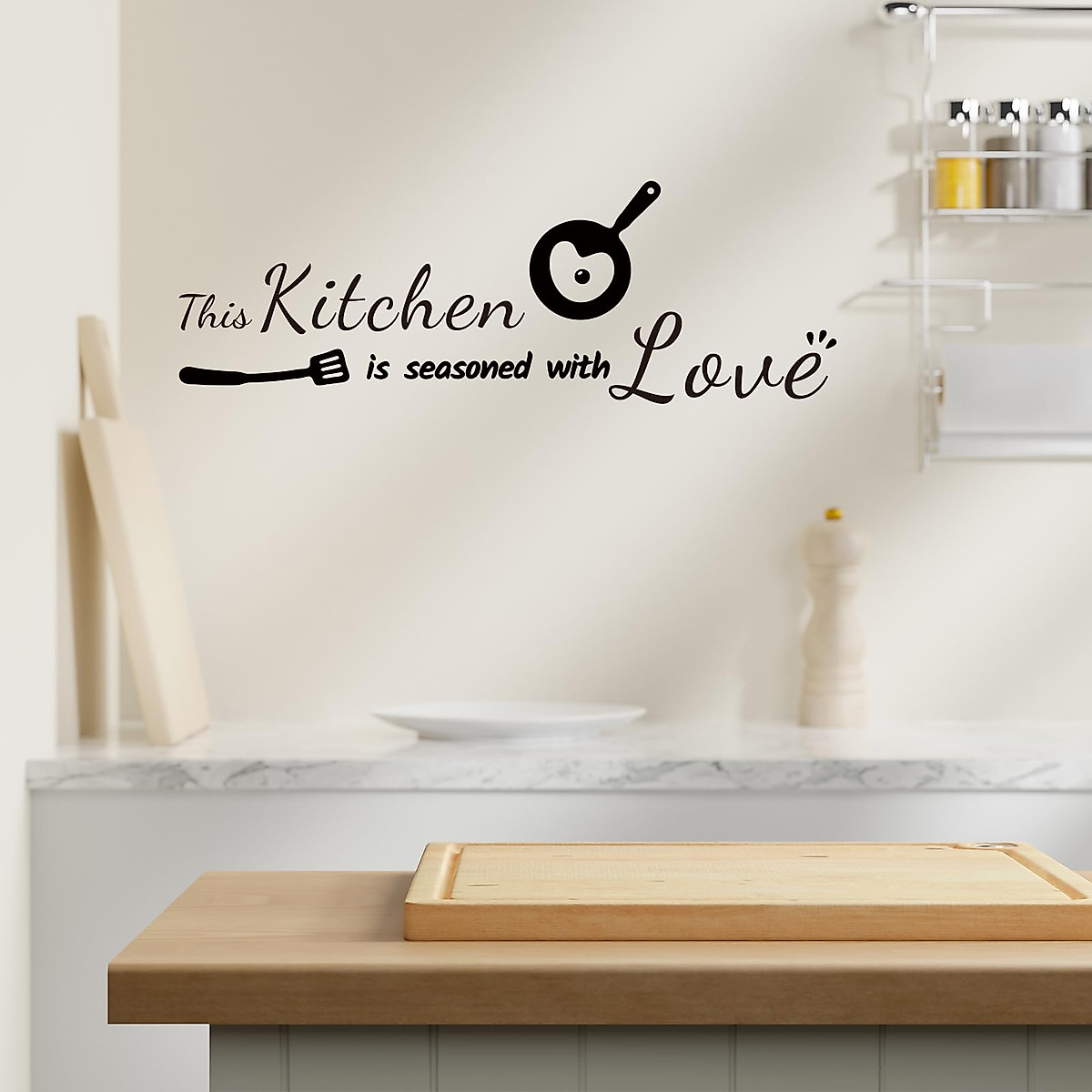Rotumaty Kitchen Quote Wall Stickers Kitchen Seasoned with Love Wall Decals Wall Art Kitchen Utensil Decorations Wall Decor for Dining Room Home Office School Coffee Shop