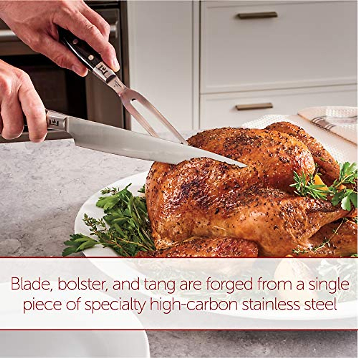 WOLF GOURMET Carving Knife and Fork Set, Ergonomic for Comfort and Control, Forged High-Carbon Stainless Steel, Durable (WGCU211S)