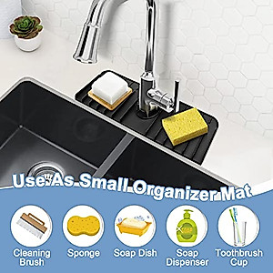 Silicone Faucet Handle Drip Catcher Tray, 2 Pack Silicone Faucet Mat for Kitchen Sink, Sink Splash Guard Behind Faucet, Faucet Drip Catcher to Keep Kitchen Clean and Dry 14.6''x5.4'' (Black)