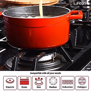 LAVA 4.7 Quarts Cast Iron Dutch Oven: Multipurpose Stylish Round Shape Dutch Oven Pot with Three Layers of Enamel Coated with Trendy Lid (Turquoise)