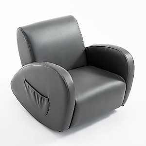 Qaba Kids Sofa Rocking Chair with Side Pocket, PU Leather Toddler Armchair for Children Grey