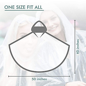 TORASO Rain Poncho with Hood for Adults, Disposable Clear Rain Poncho Adult Emergency Raincoats Disposable（YP, 2pcs）