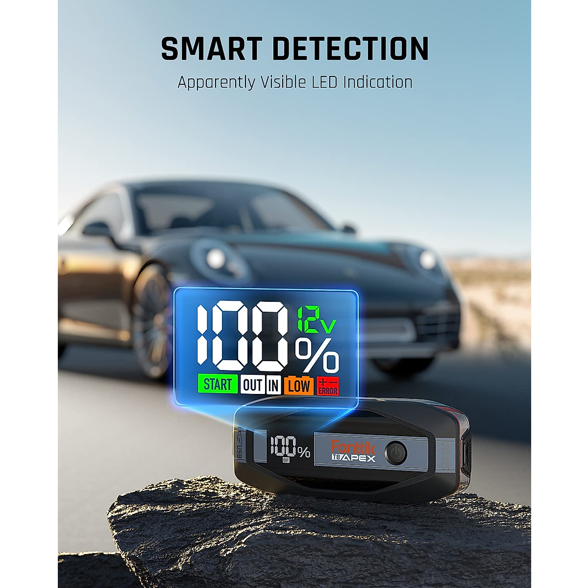 Fanttik T8 APEX 2000 Amp Jump Starter, 20000mAh Car Battery Pack for Up to 8.5L Gasoline and 6L Diesel Engines with LED Display, 65W PD Fast Charger, 12V Safe Lithium Jump Starter Deluxe Package