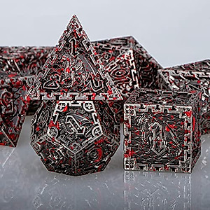 ARUOHHA DND Metal Dice Set with Gift Box, 7pcs Blood Polyhedral Dice Set Large Dungeons and Dragons D&D Dice RPG D+D Role Playing Dice 6 Sided Handmade D and D Dice D20 D12 D10 D8 D6 D4